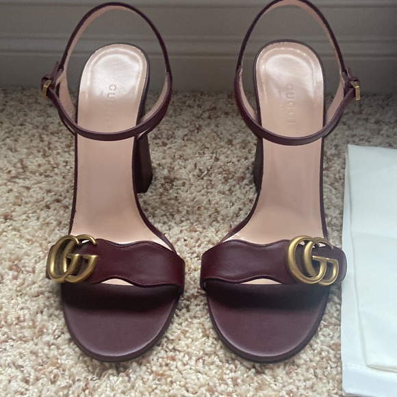 Gucci | Shoes | Gucci Marmont Dark Red Wine Block Heel Sandal | Poshmark